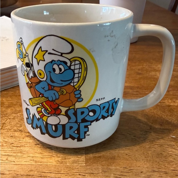 Dining | 198s Vintafe Sporty Smurf White Mug | Poshmark